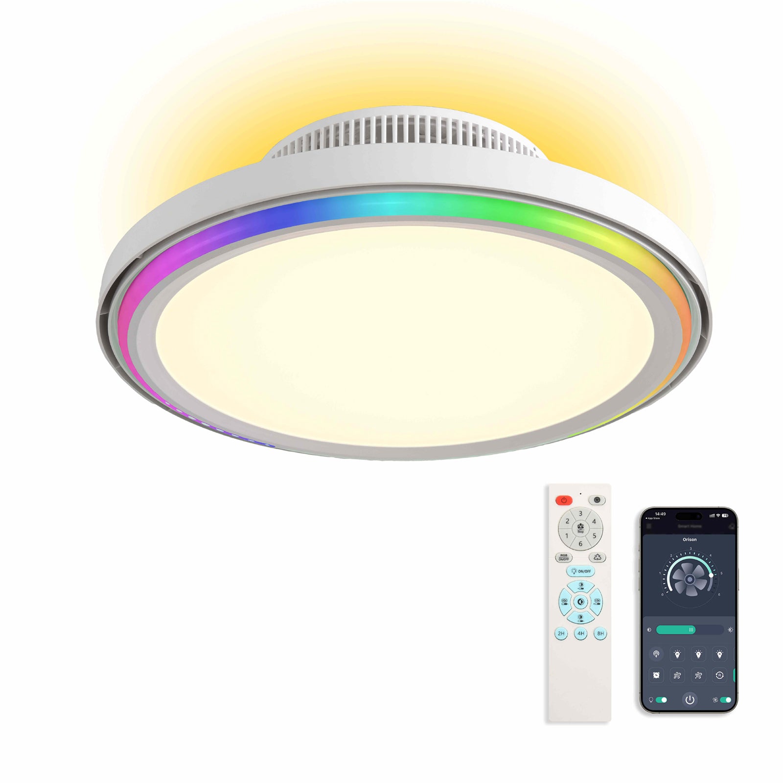 Bladeless Ceiling Fan with RGB Halo Light & App Control | Orison ...