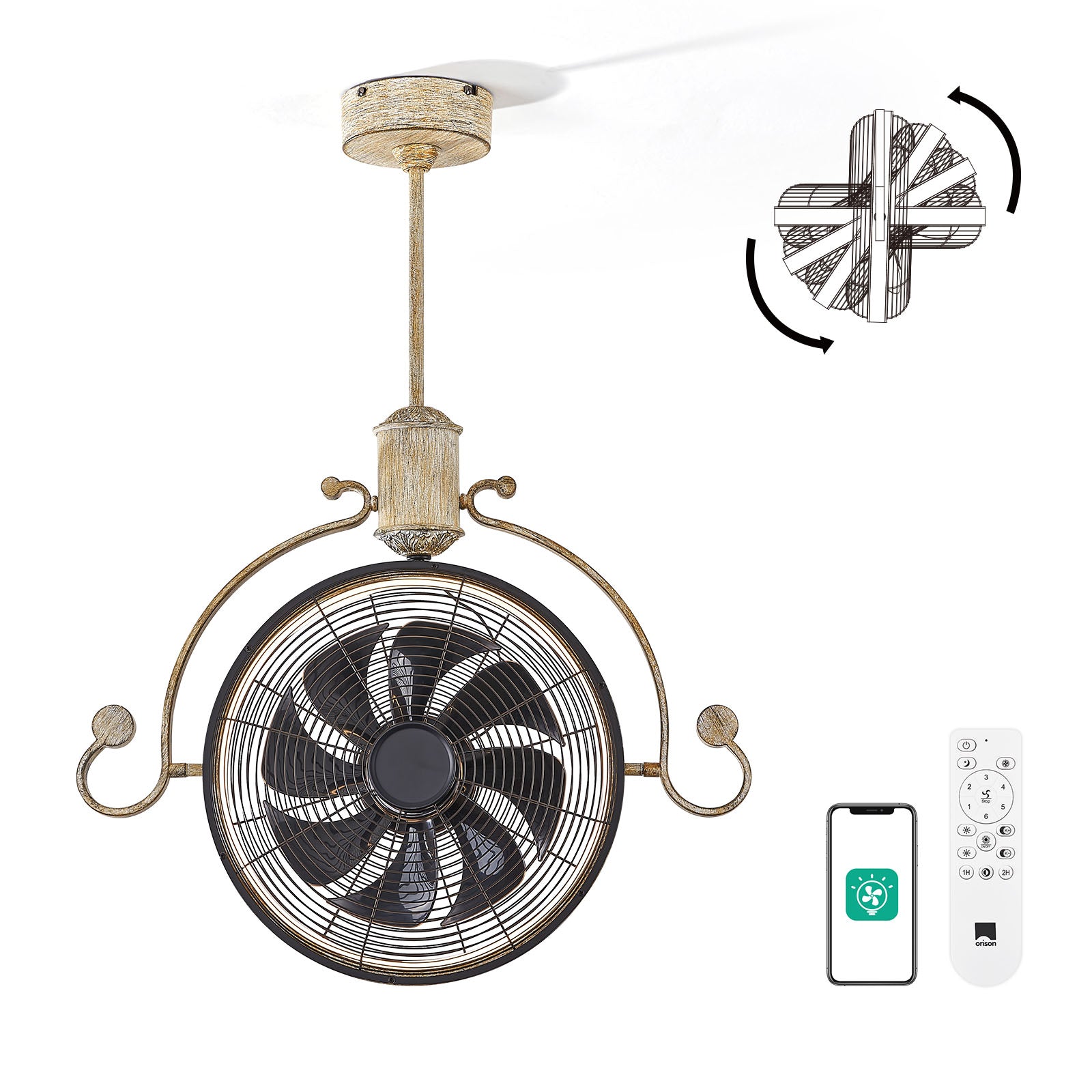 24.8" Orison Vintage Adjustable Directional Ceiling Fan with Light and ...