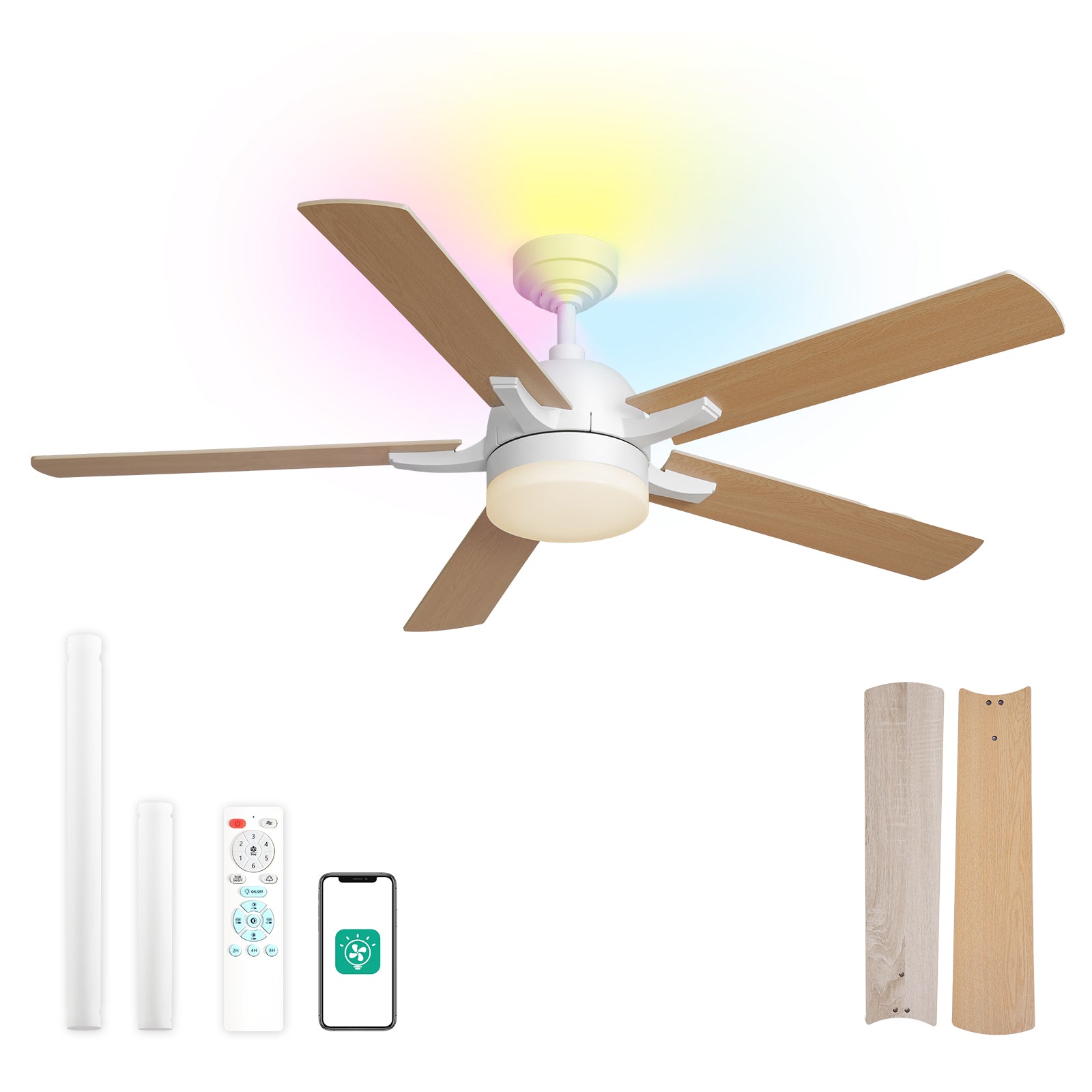 52" Orison Ceiling Fans with Lights, RGB Backlight with Remote/APP Con ...